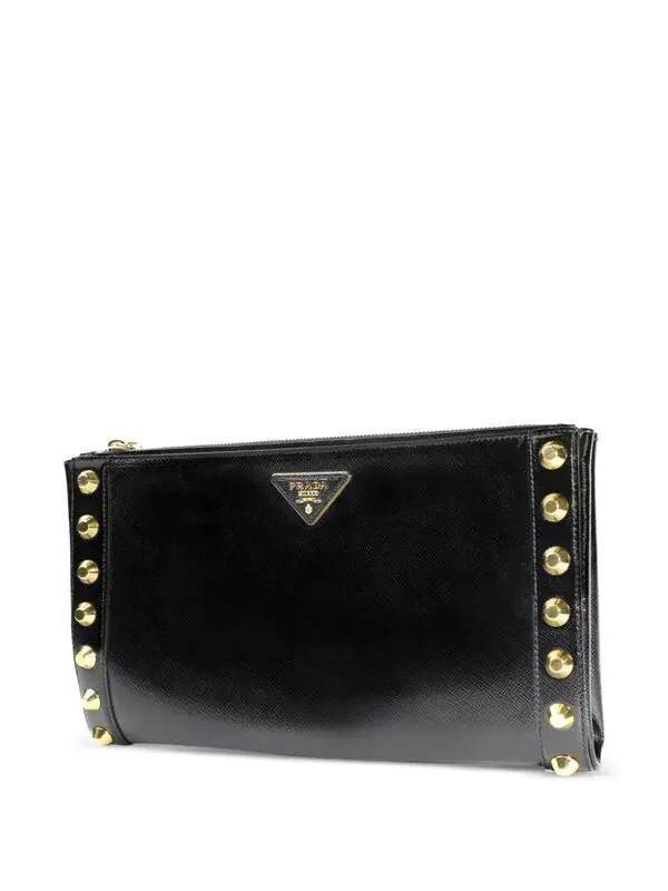 Prada Saffiano Vernice Studded Clutch