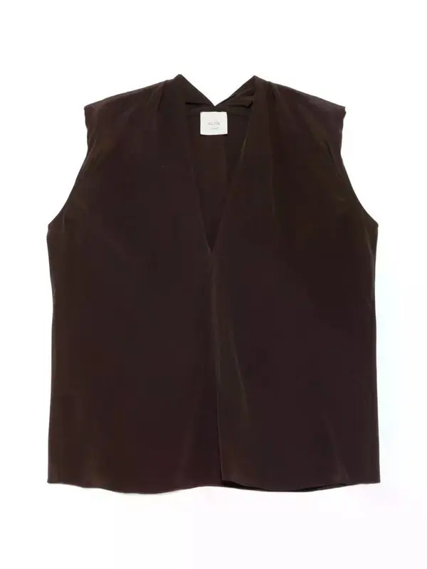 ALYSI V-neck Silk Top - Brown