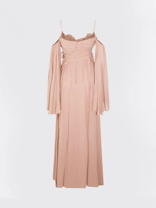 Blumarine Long Georgette Dress With Ruffles And Embroidered Details