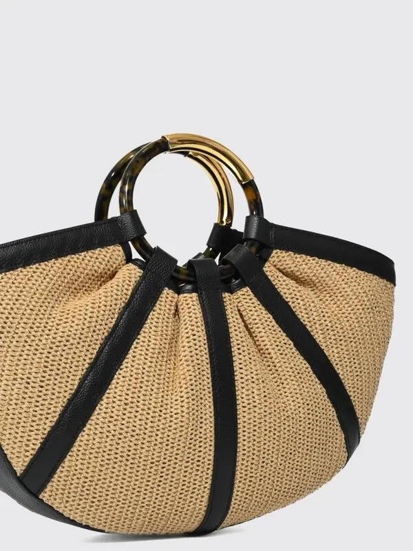 COCCINELLE Shell Raffia And Grained Leather Bag - Black