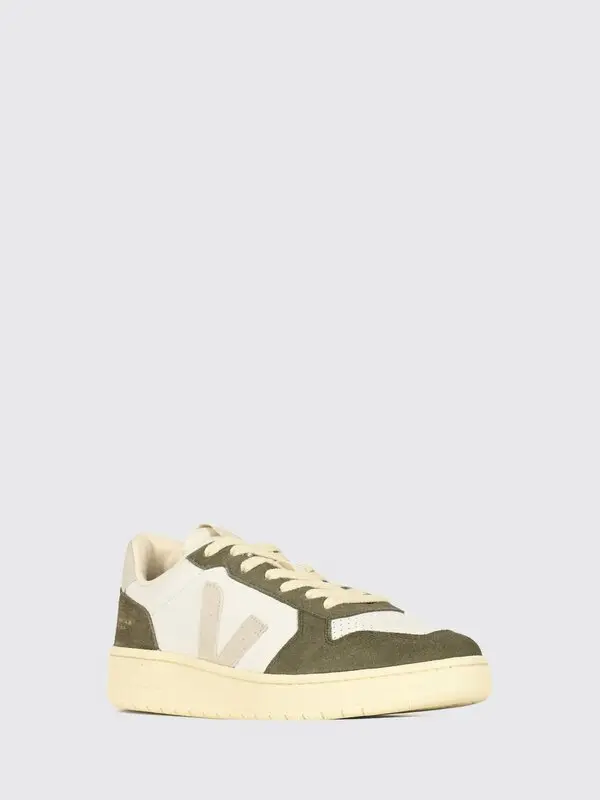 VEJA V-82 Leather Sneakers With Perforated Toe And Contrast Logo - Kaki