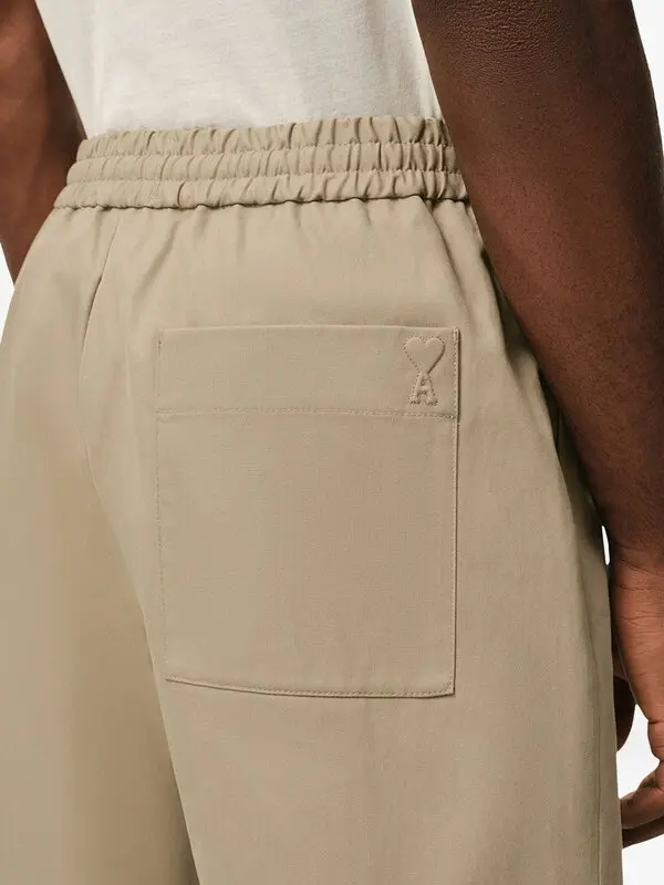 AMI Paris Pure Cotton Athletic Shorts With Elastic Waist And Patch Pocket - Nude