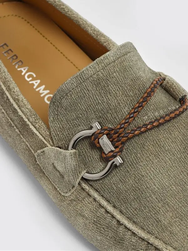 FERRAGAMO Gancini Suede Driver Loafers - Dark