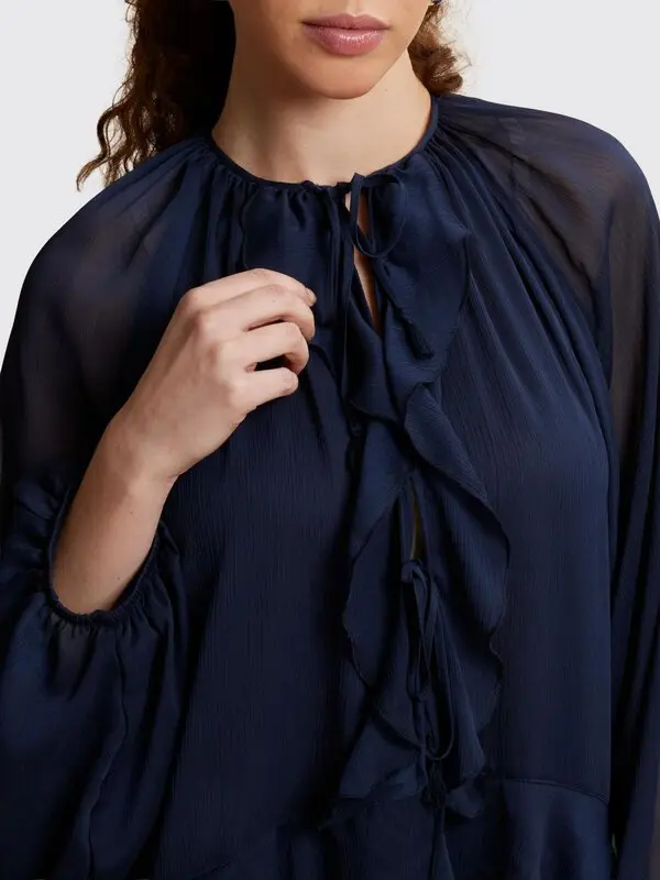 LA MARTINA Long-sleeved Ruffled Chiffon Mini Dress