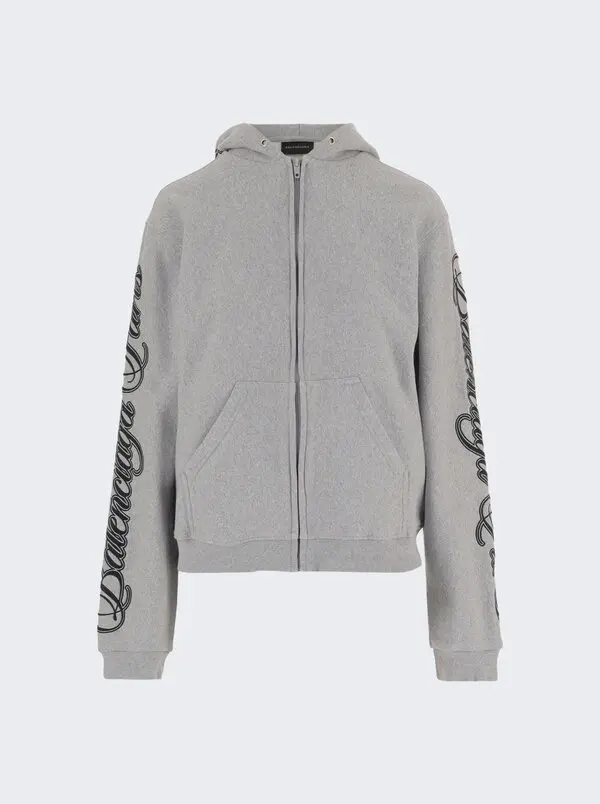 Balenciaga Cursive Zip-up Hoodie - Gray