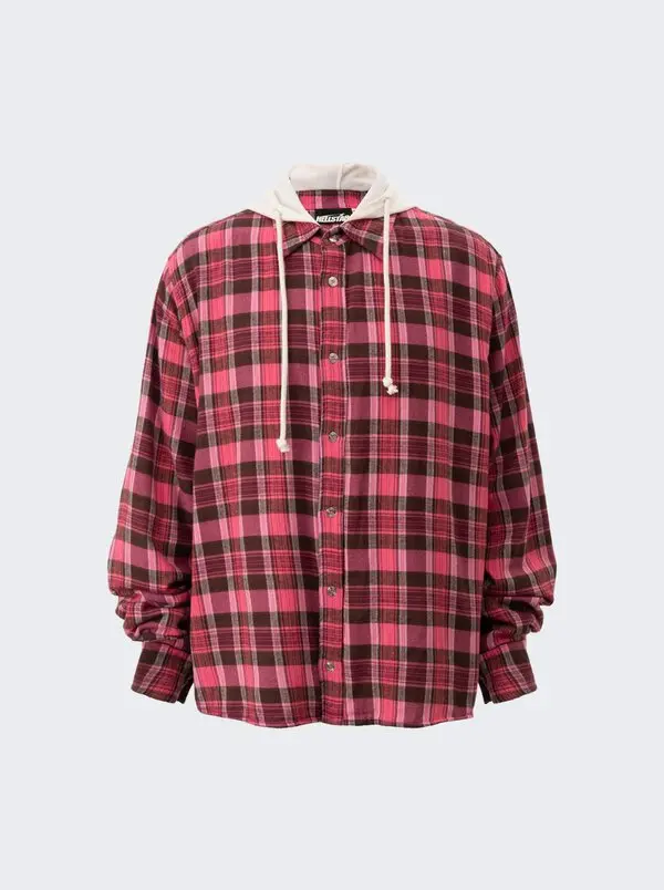 HELLSTAR Plaid Button Up With Hood Pink - Red