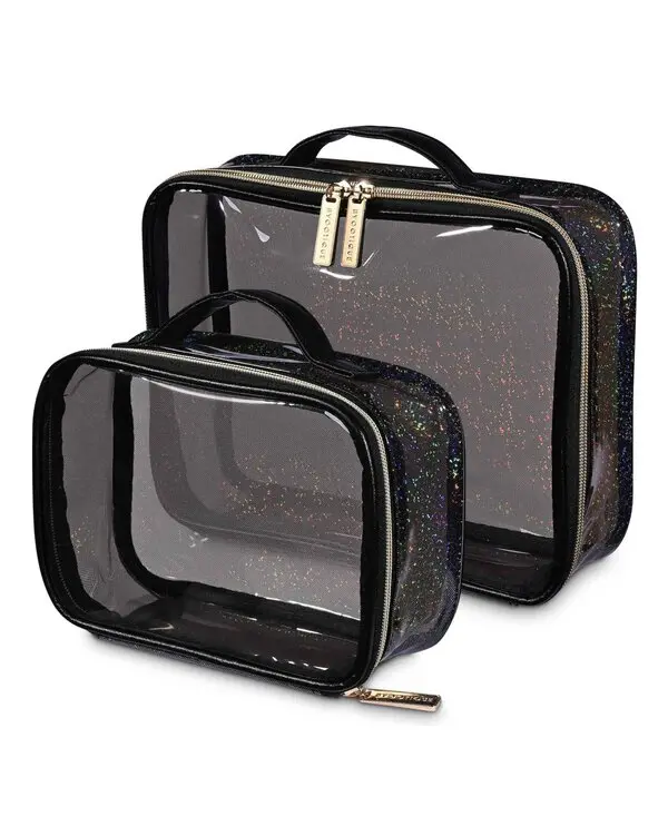 BYOOTIQUE Set Of Two Clear Toiletry Pouches - Glitter Black
