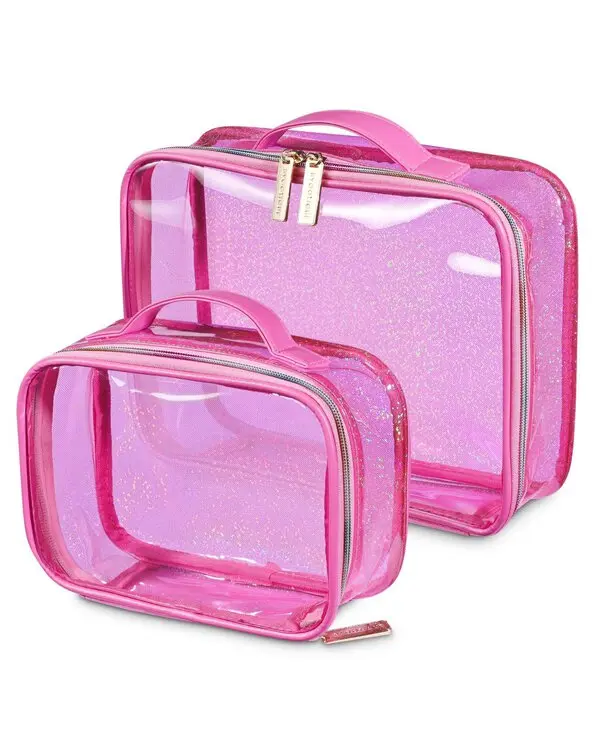 BYOOTIQUE Set Of Two Clear Toiletry Pouches - Glitter Pink