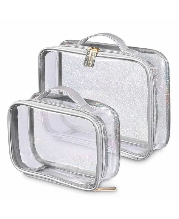 BYOOTIQUE Set Of Two Clear Toiletry Pouches - Glitter Silver
