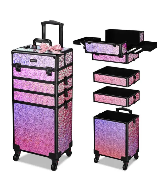BYOOTIQUE 4in1 Rolling Makeup Train Case Cosmetic Organizer Wheel - Mermaid Pink