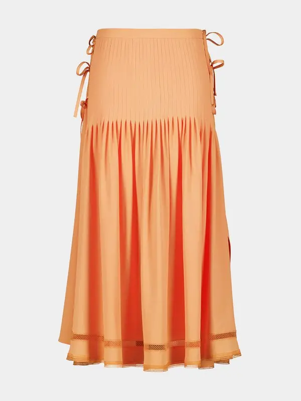 Rabanne Bow Detail Pleated Midi Skirt - Orange