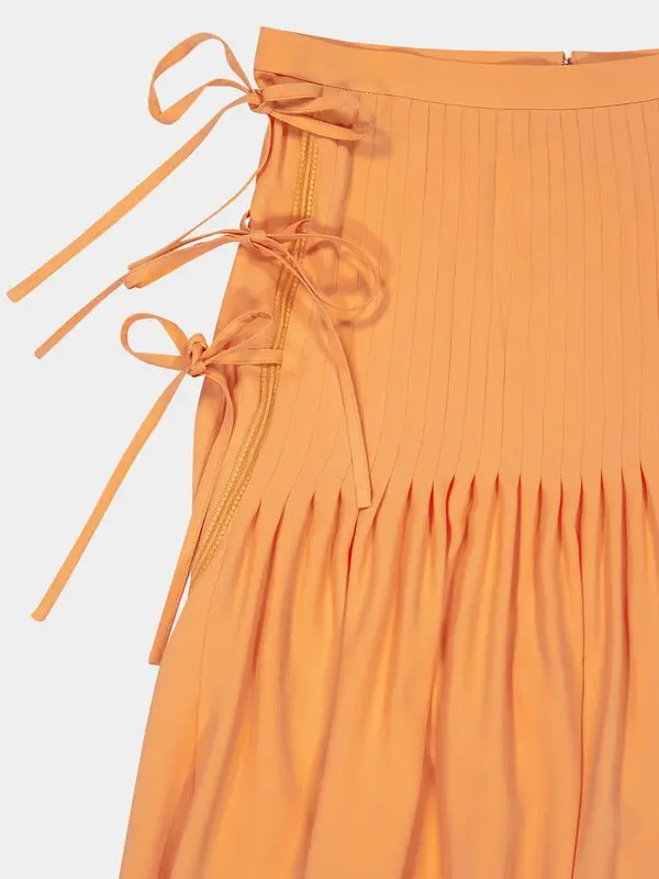 Rabanne Bow Detail Pleated Midi Skirt - Orange