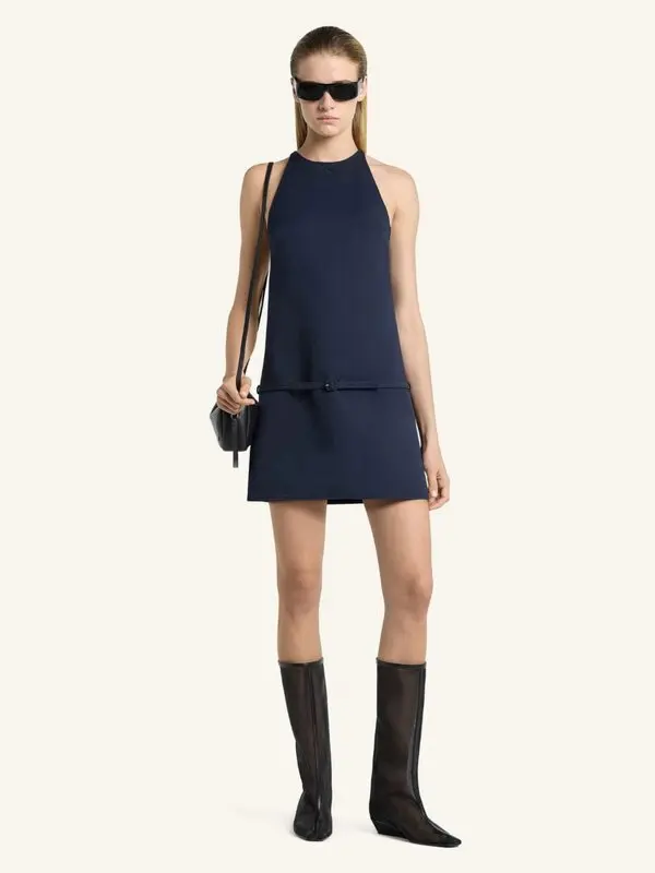 COURREGES Navy A-line Belted Mini Dress - Blue