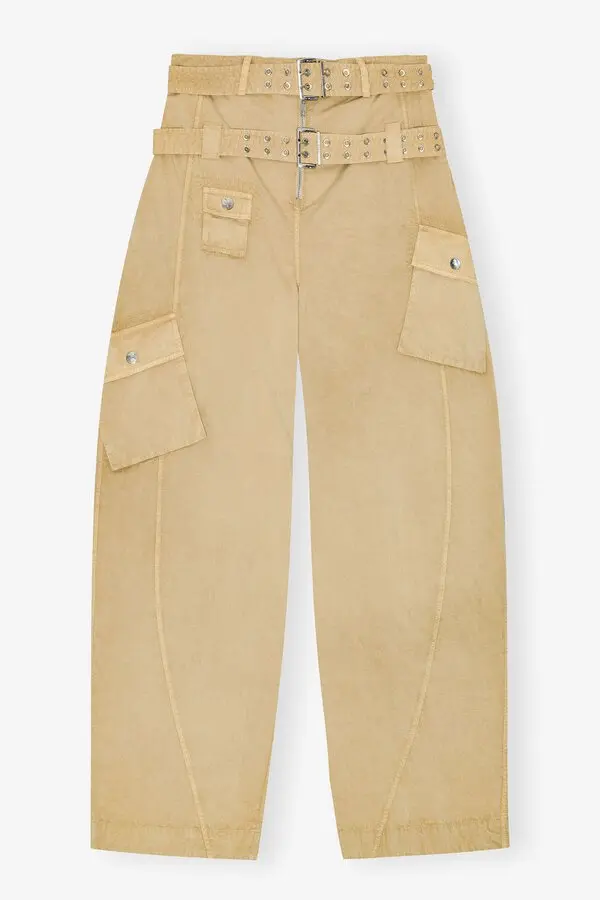 GANNI Washed Stretch Cotton Pocket Pants - Beige