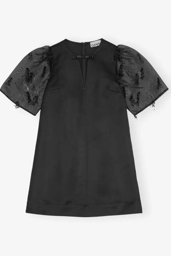 GANNI Fringed Organza Mini Dress - Black