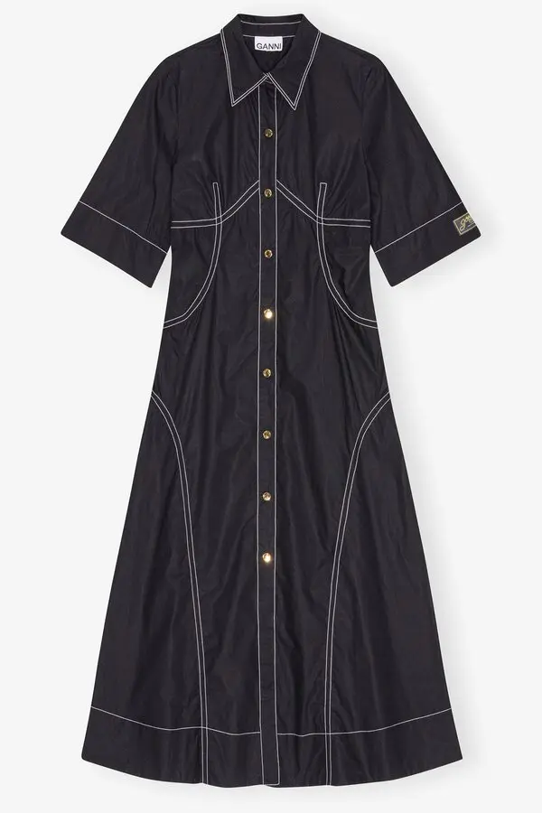 GANNI Cotton Poplin Shirt Dress - Black
