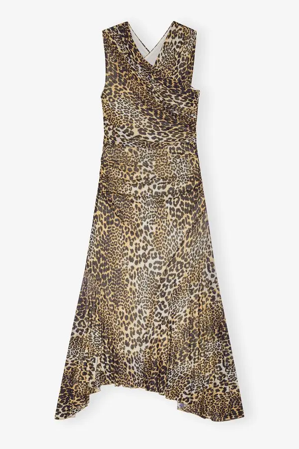 GANNI Leopard Print Mesh Dress - Mixed