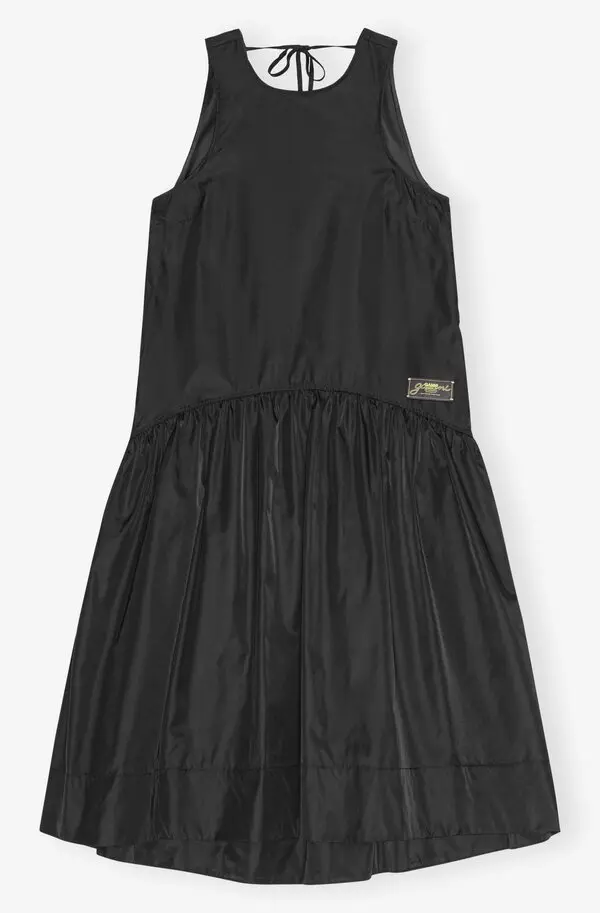 GANNI Duchesse Nylon Midi Dress - Black