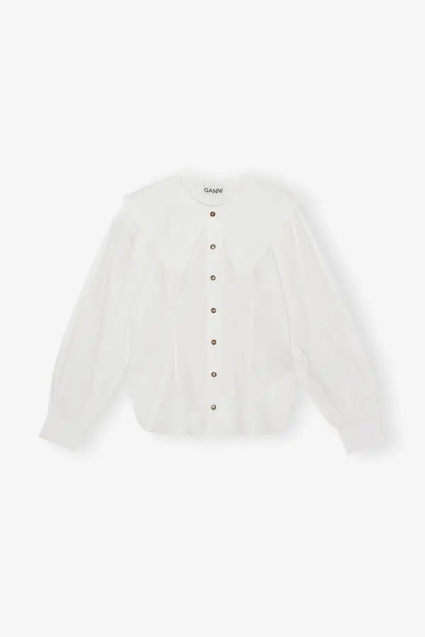 GANNI Frill Collar Poplin Shirt - White