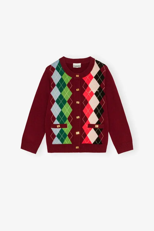 GANNI Check Cardigan - Red