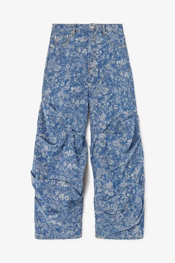 GANNI Tapestry Denim Draped Jeans - Blue