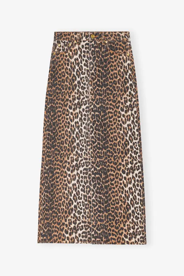 GANNI Leopard Print Denim Maxi Skirt - Mixed