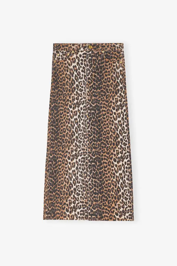 GANNI Leopard Print Denim Maxi Skirt - Mixed
