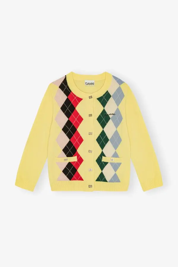 GANNI Check Cardigan - Yellow