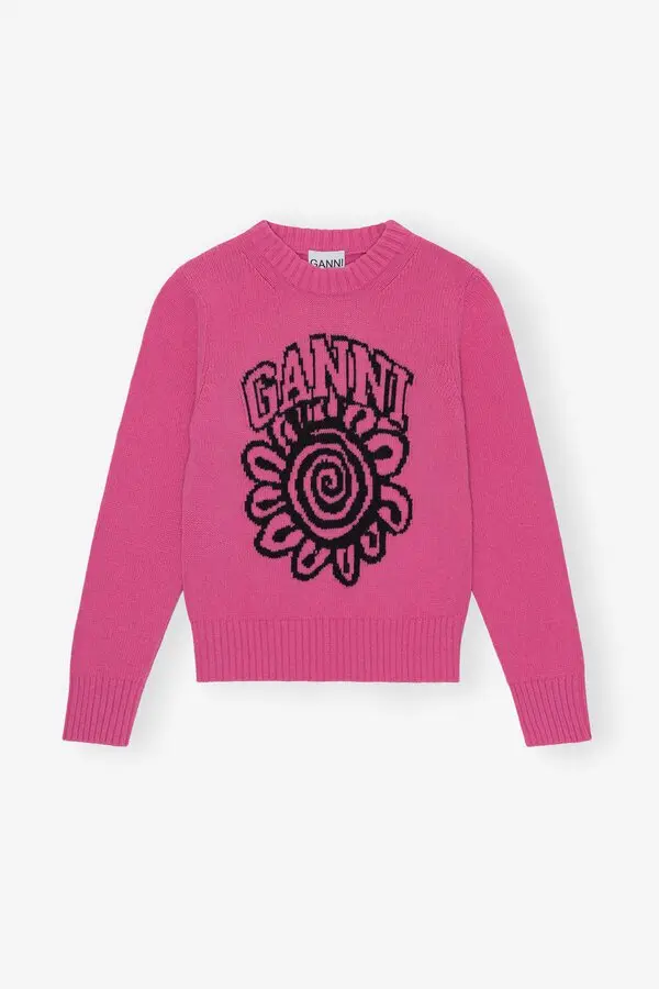 GANNI Flower Graphic Pullover - Pink