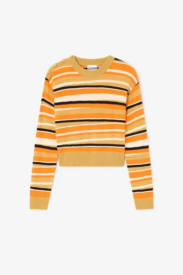 GANNI Striped Cashmere Sweater - Orange