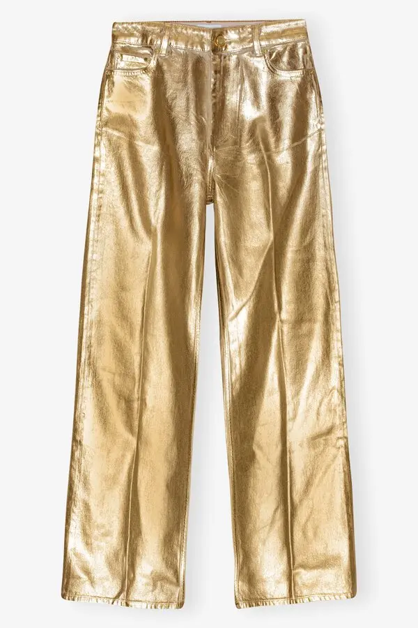 GANNI Gold Foil Wide Leg Jeans - White