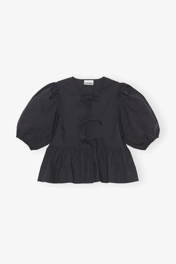 GANNI Cotton Poplin Peplum Blouse - Black