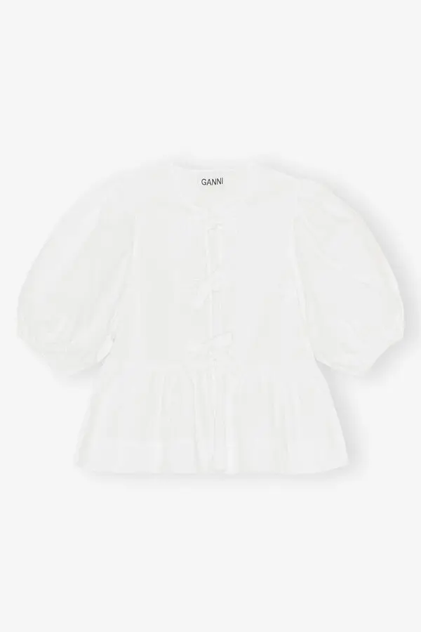 GANNI Cotton Poplin Peplum Blouse - White