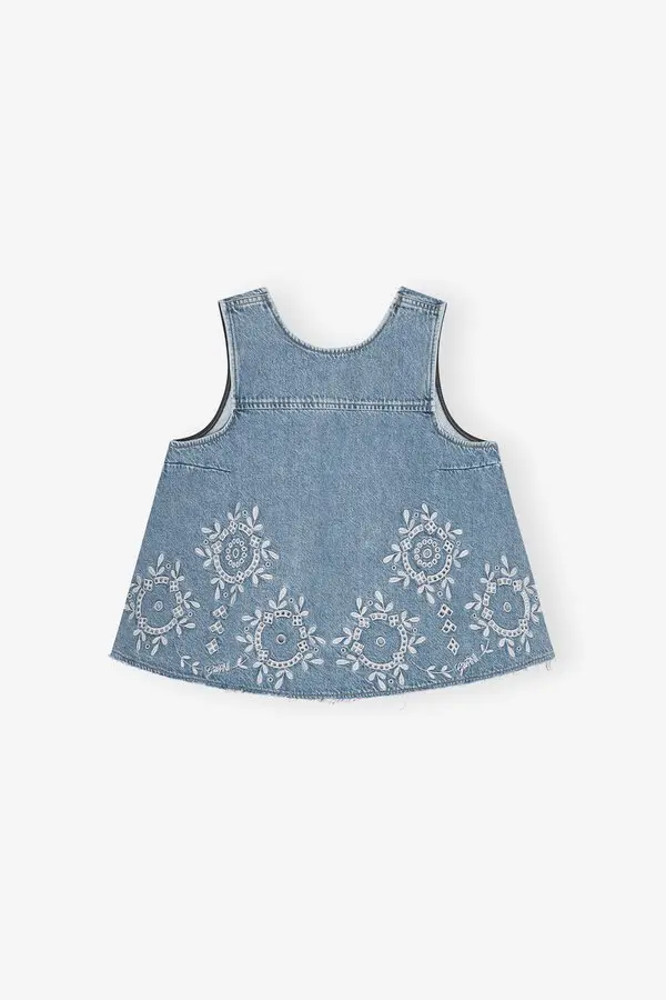 GANNI Broderie Anglaise Denim Top - Blue