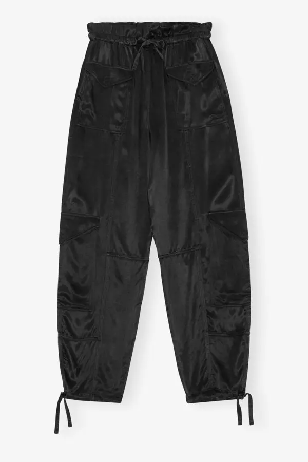 GANNI Washed Satin Pocket Pants - Black
