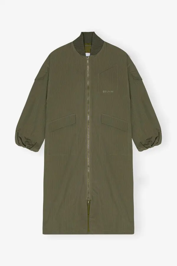 GANNI Tech Seersucker Oversized Shell Coat - Green