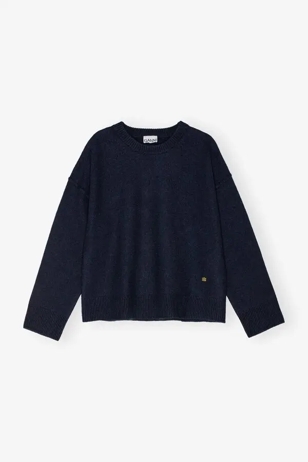 GANNI Wool Pullover Sweater - Navy