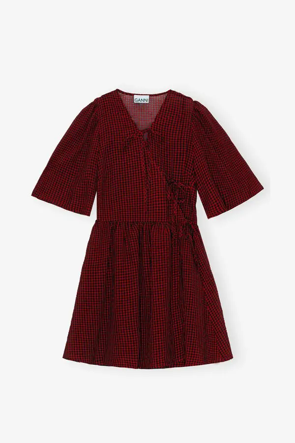 GANNI Sheer Tie Wrap Dress - Red