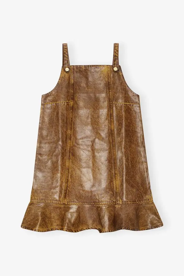 GANNI Foil Denim Mini Dress - Brown