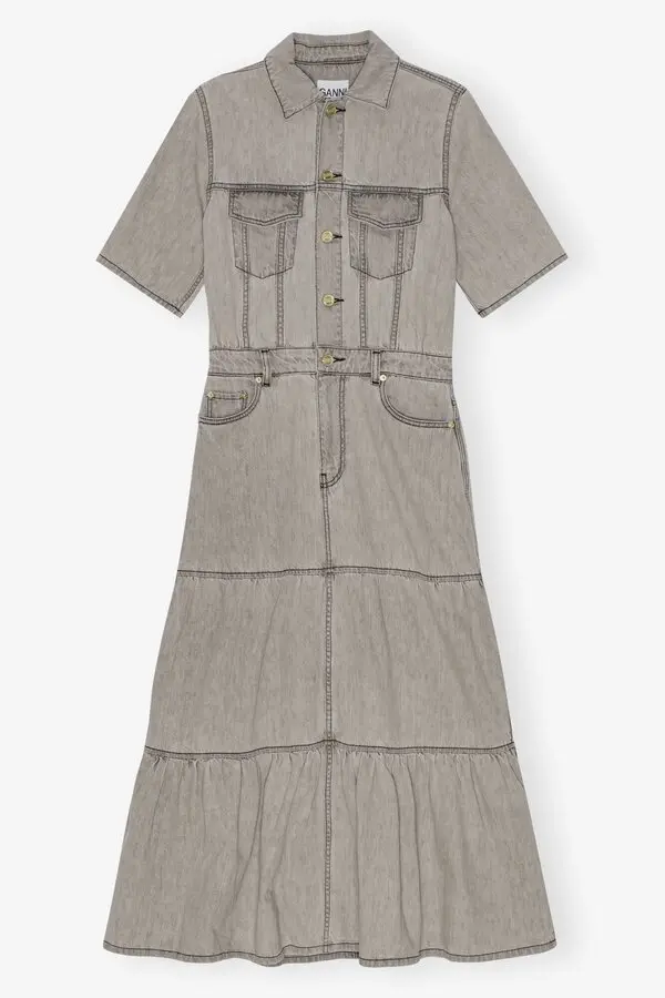 GANNI Future Long Denim Dress - Grey
