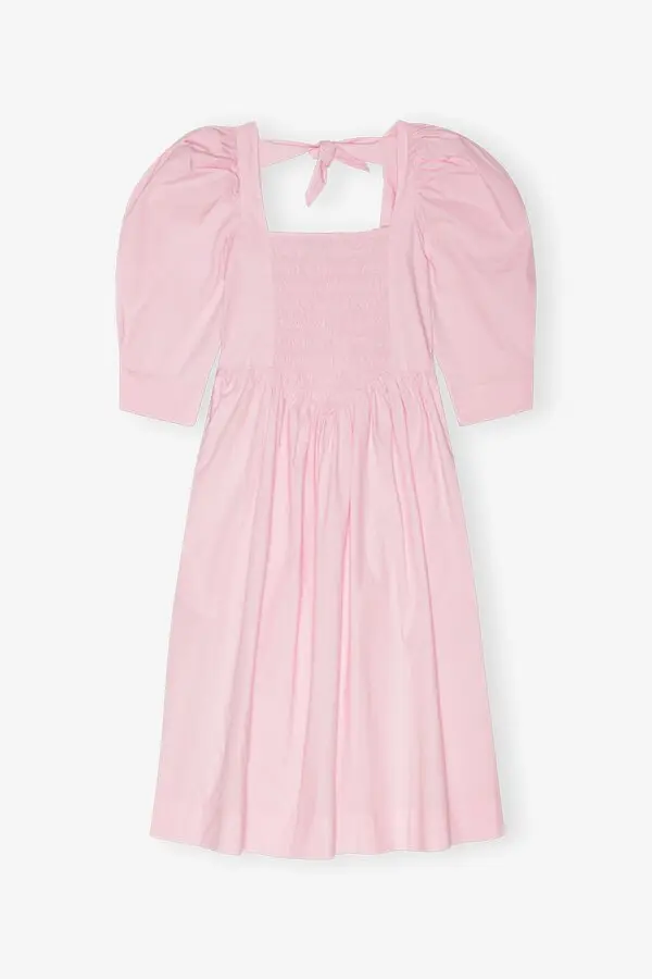 GANNI Cotton Poplin Open Neck Smock Dress - Pink