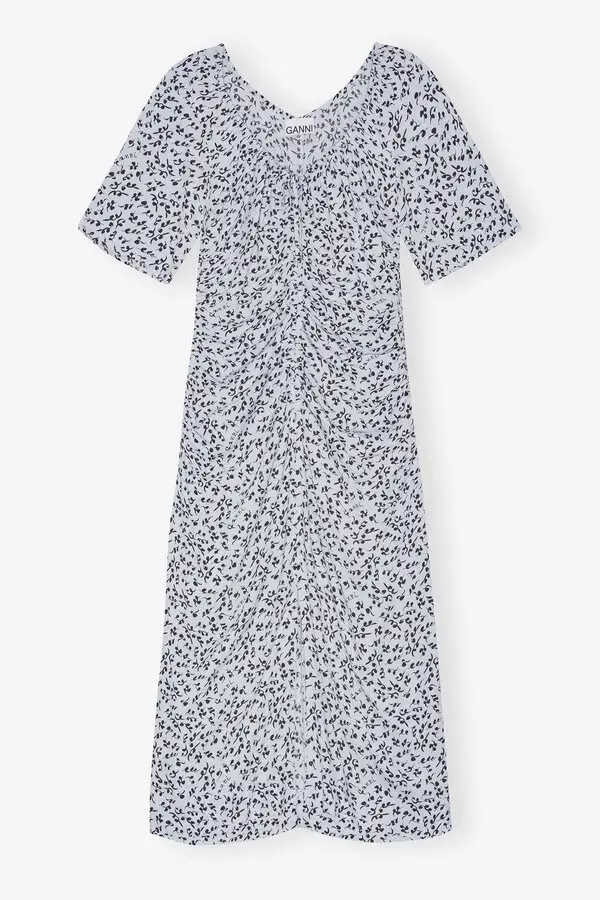 GANNI Printed Crepe Midi Dress - Blue