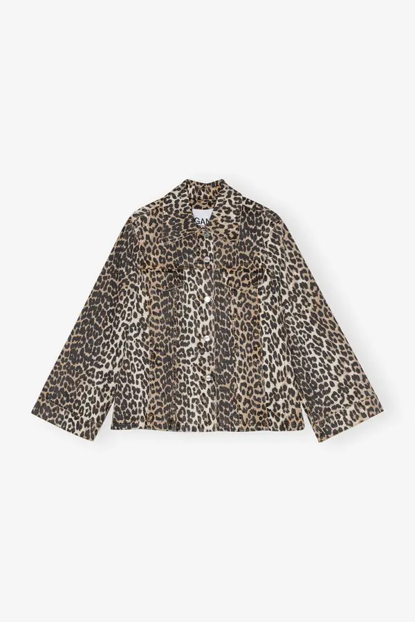 GANNI Leopard Print Denim Jacket - Mixed