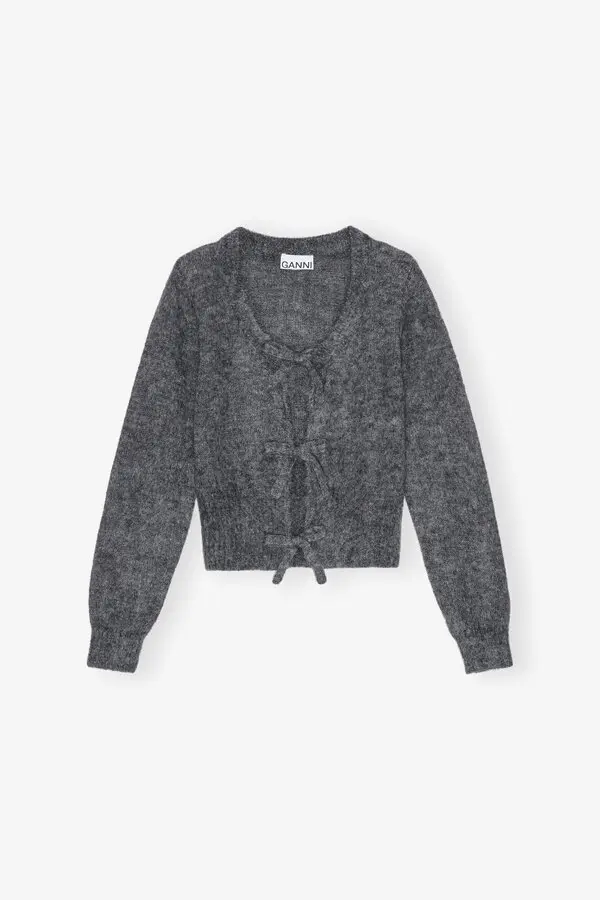 GANNI Mohair Tie String Cardigan - Grey