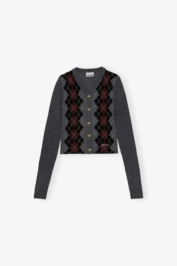 GANNI Cable Knit Cardigan With Tie Bands - Grey