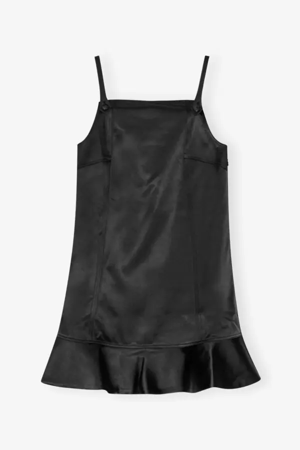 GANNI Duchesse Satin Mini Dress - Black