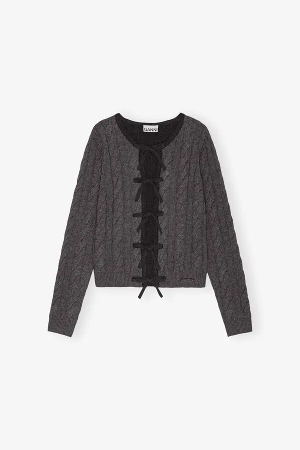 GANNI Grey And Black Cashmere Mix Tie String Cardigan - Mixed