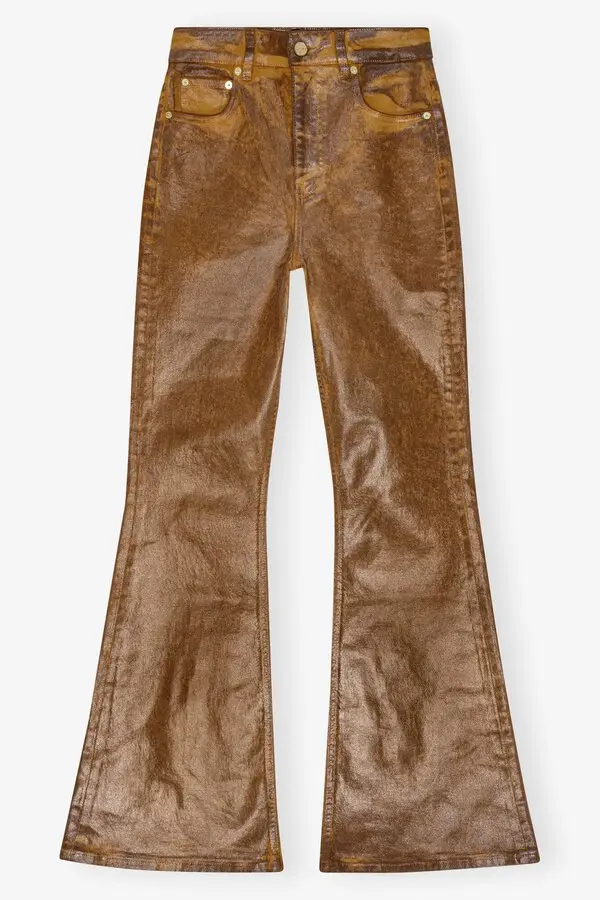 GANNI Foil Flared Jeans - Brown