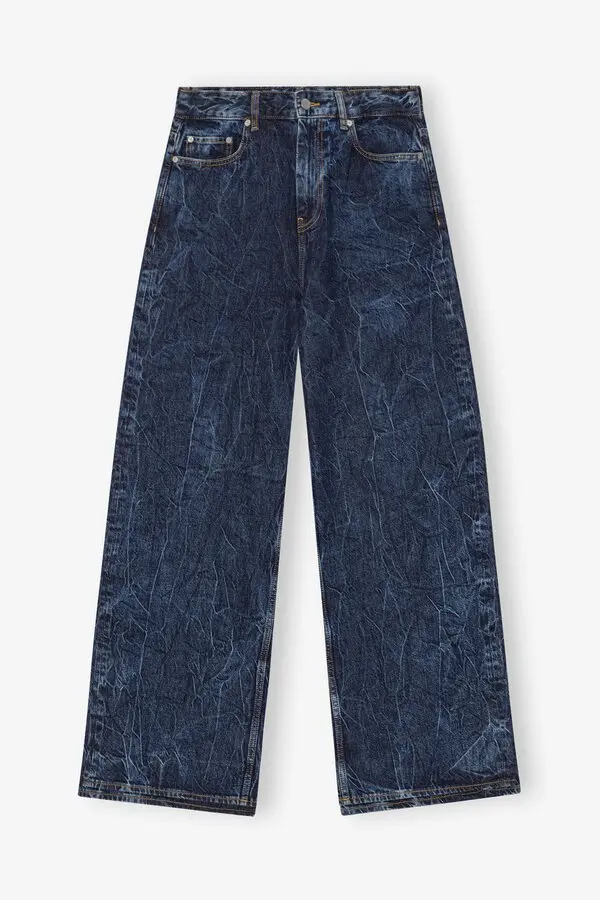 GANNI Crinkle Wash Denim Jeans - Blue