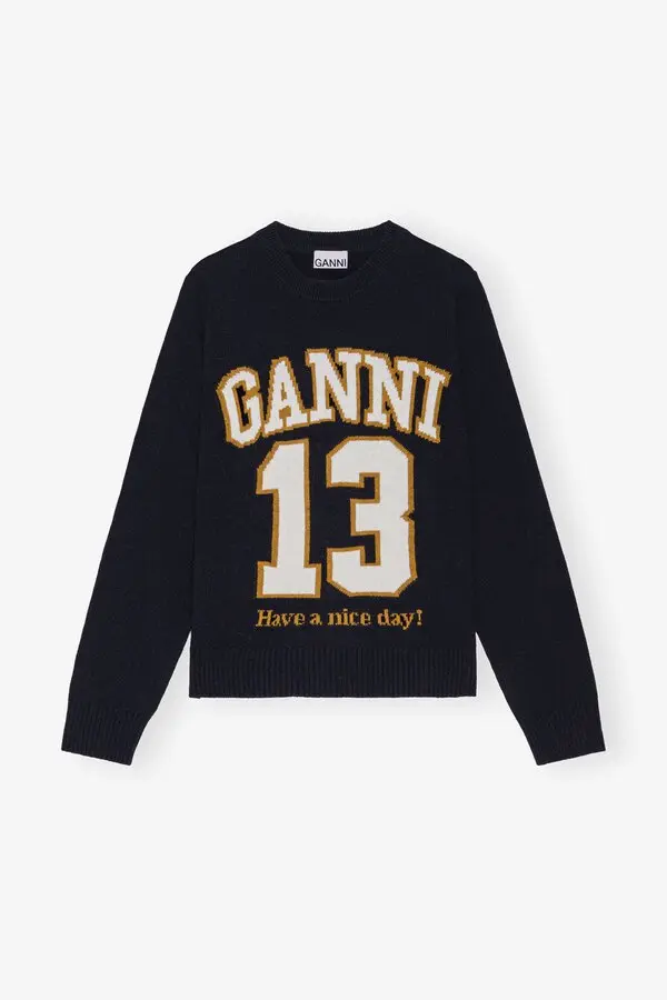 GANNI Graphic Wool-blend Sweater - Navy